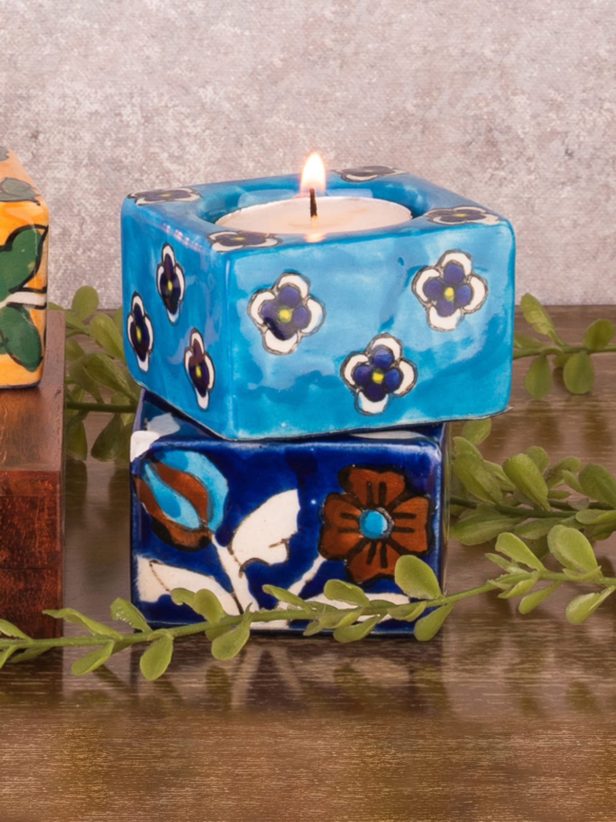 Blue Pottery Candle