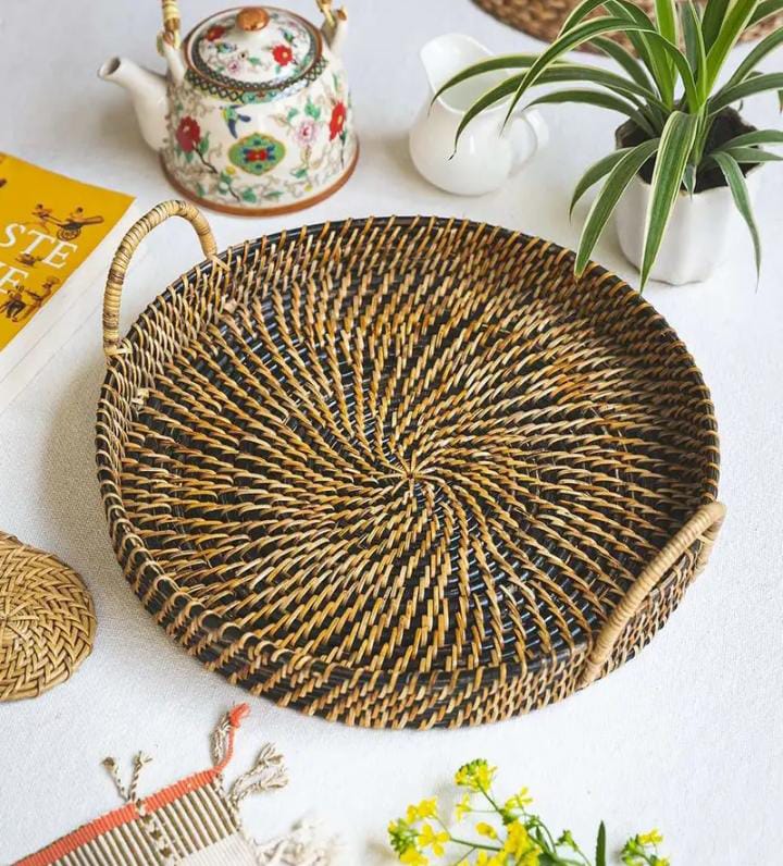 Black Rattan Cane Tray